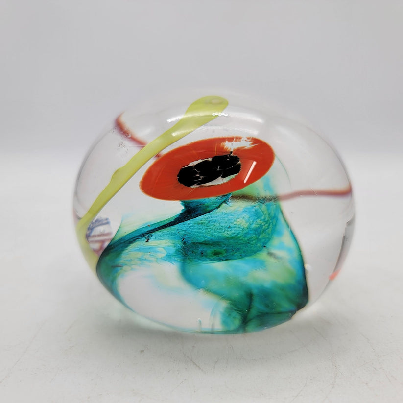 Vintage Signed Glass Paperweight With Abstract Multicolor Design ...