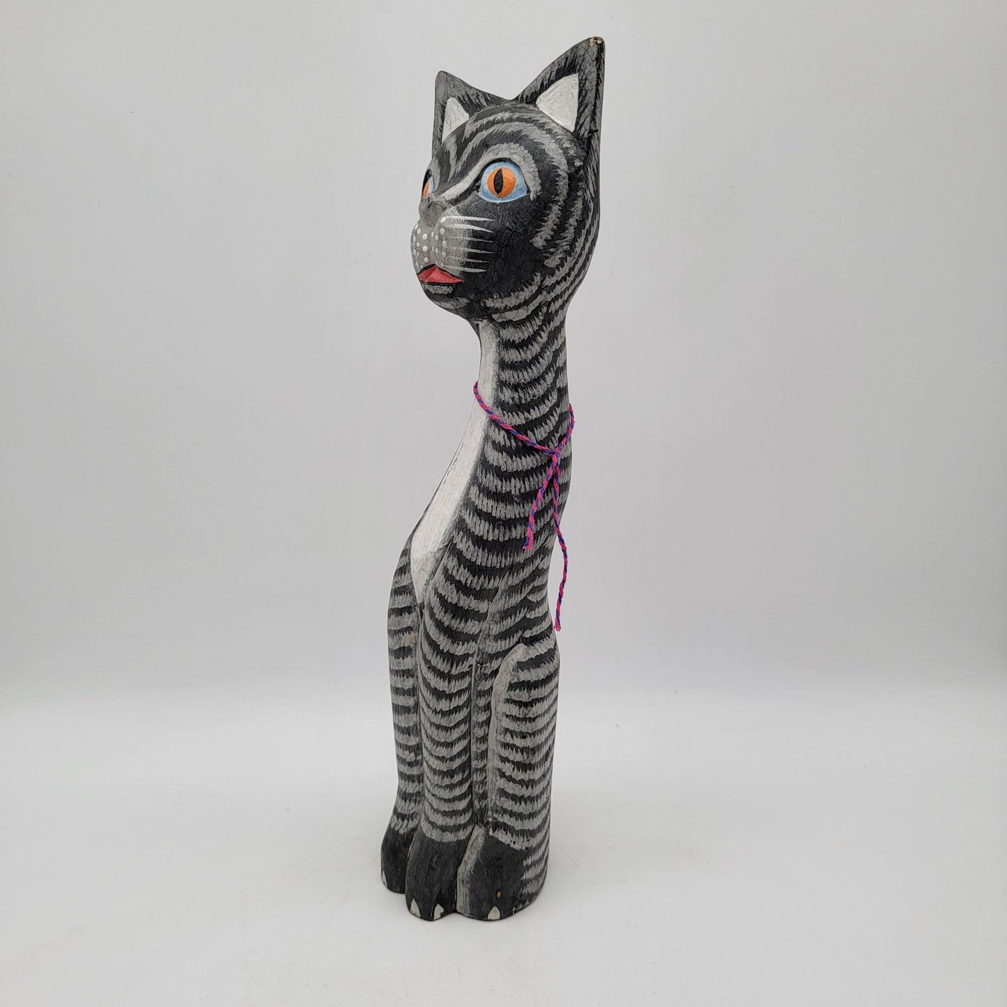 Hand-Carved Grey Striped Wood Tabby Cat Statue – Niche Lady Shop