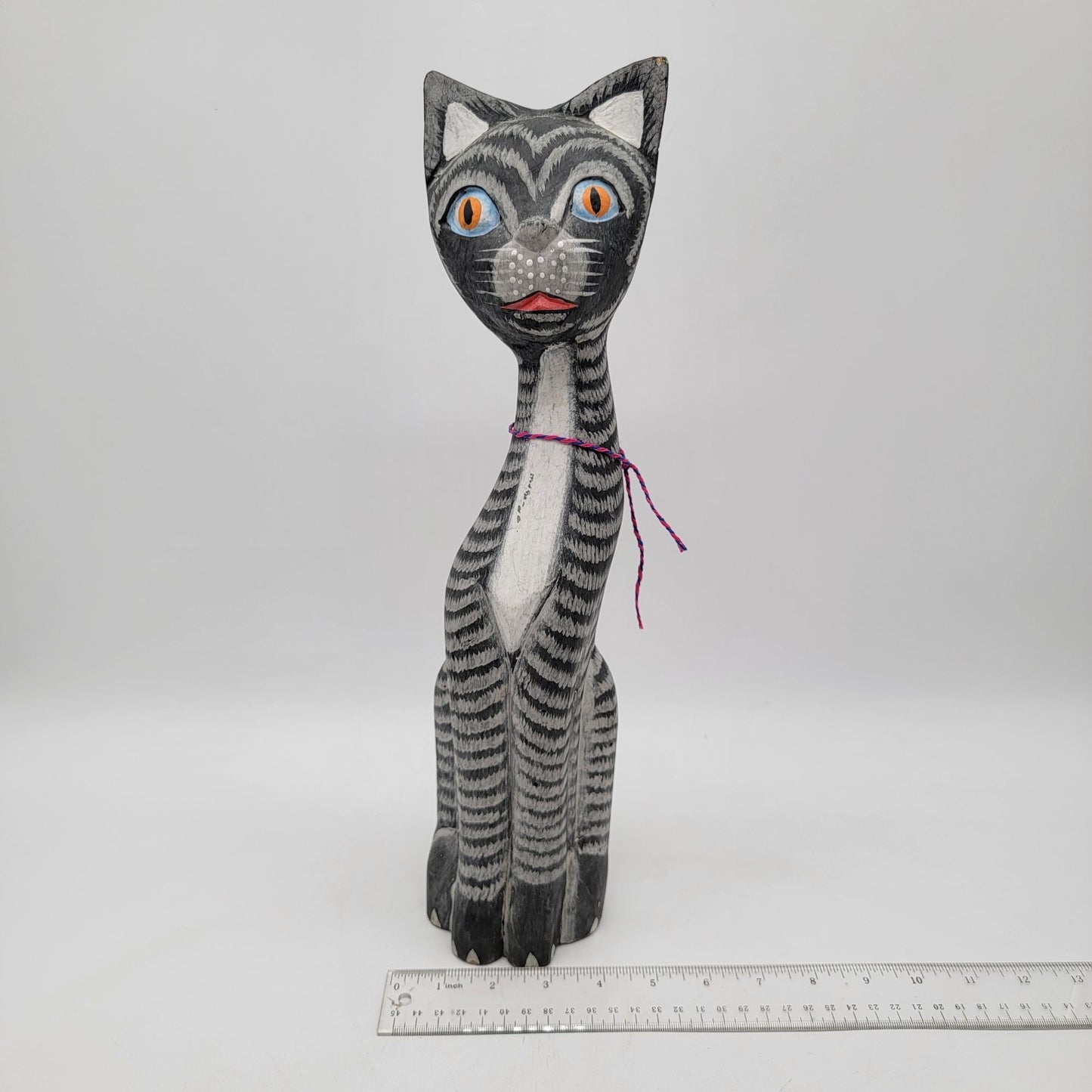 Hand-Carved Grey Striped Wood Tabby Cat Statue – Niche Lady Shop