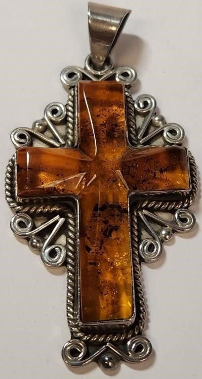 Large Amber Cross 925 Mexico Sterling Pendant – Niche Lady Shop