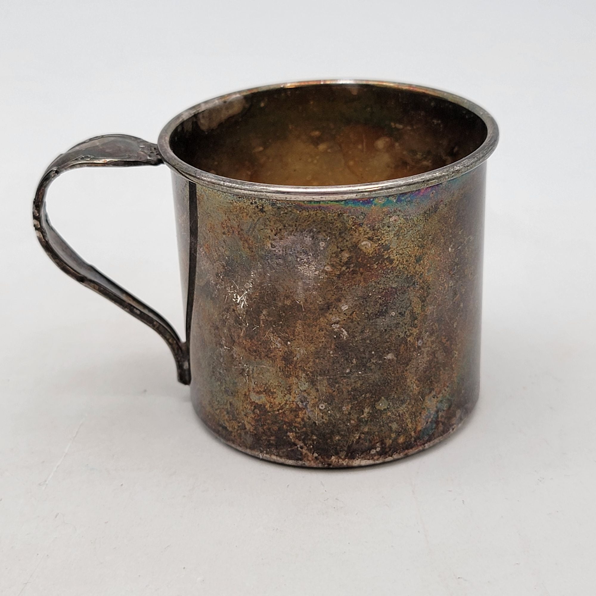 Antique Oneida Silver Plate Baby Cup With Ornate Handle & Patina Finis ...